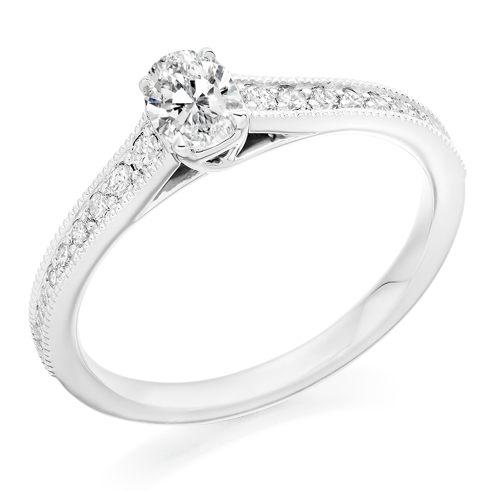 Oval Cut Solitaire with Diamond Set Shoulders Engagement Ring | SP ...